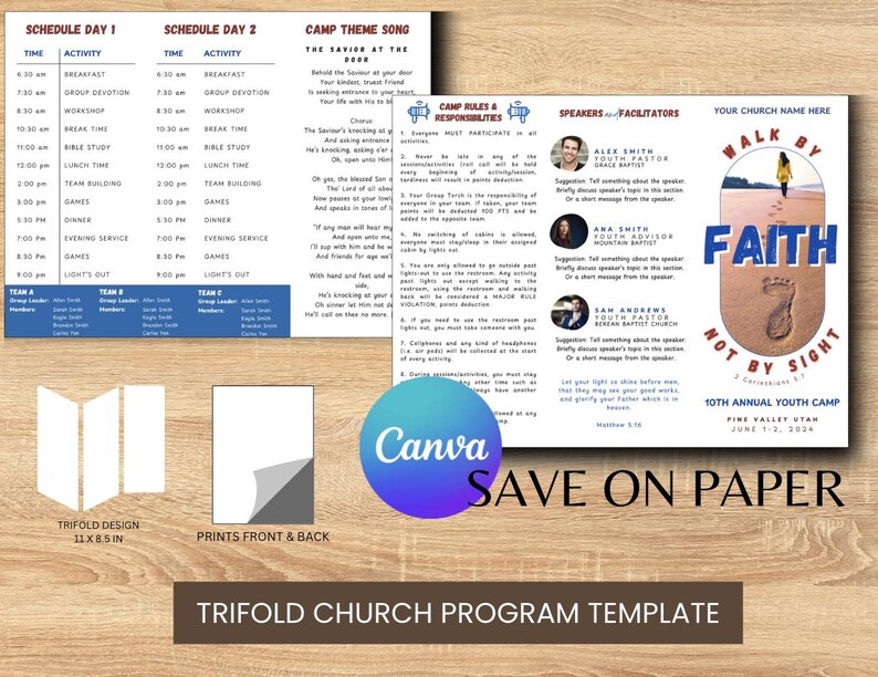 Church Youth Camp Program Template: Trifold Brochure (US Letter, Canva ...