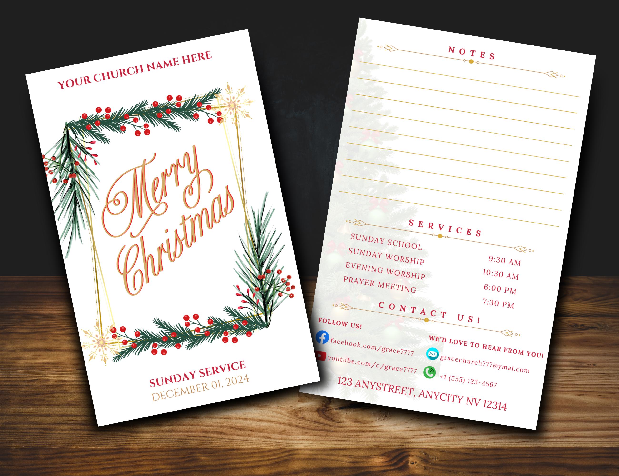 Christmas Service Program for Churches Event Bulletin Brochure Handout ...