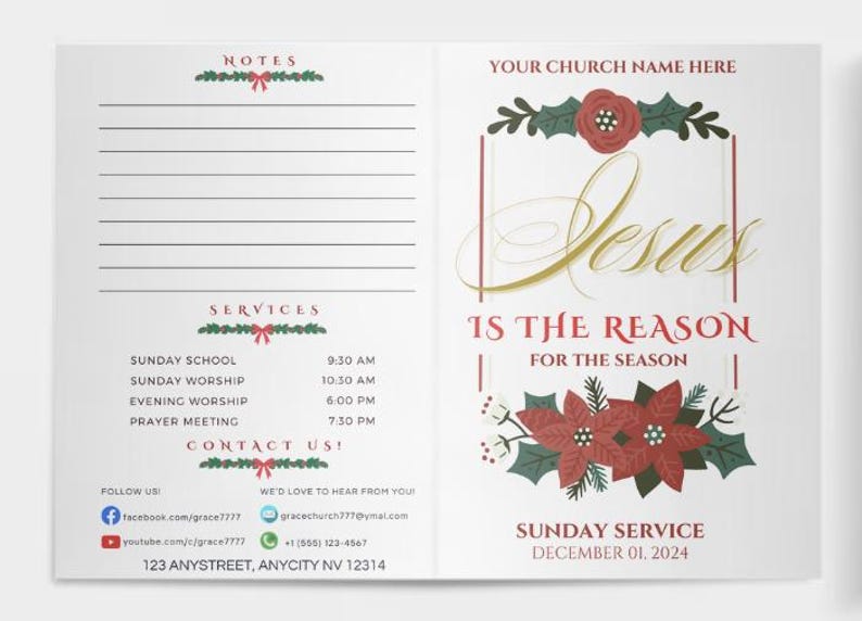 Church Christmas Service Program Canva Template Handout Brochure Front ...