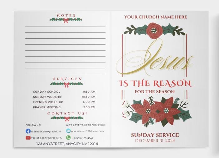 Church Christmas Service Program Canva Template Handout Brochure Front ...