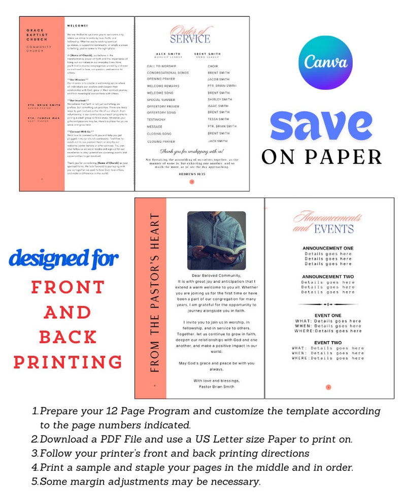 Church Program Template: Weekly Service Bulletin, US Letter (canva ...