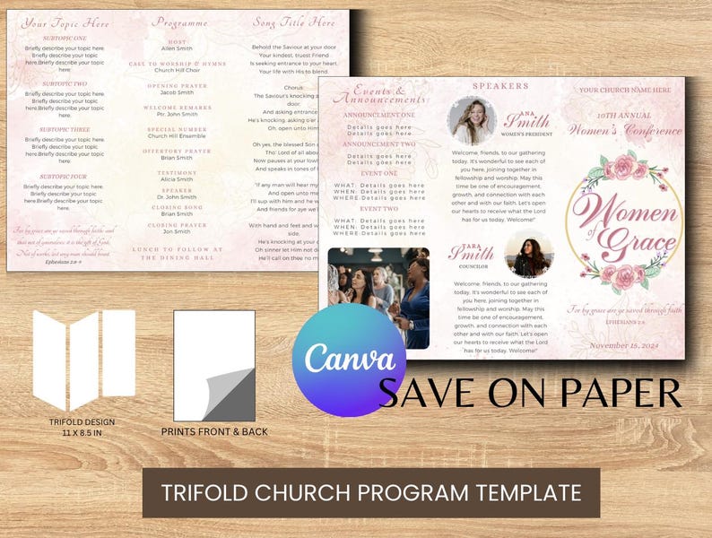 Trifold Church Womens Ministry Conference Event Program | Canva ...