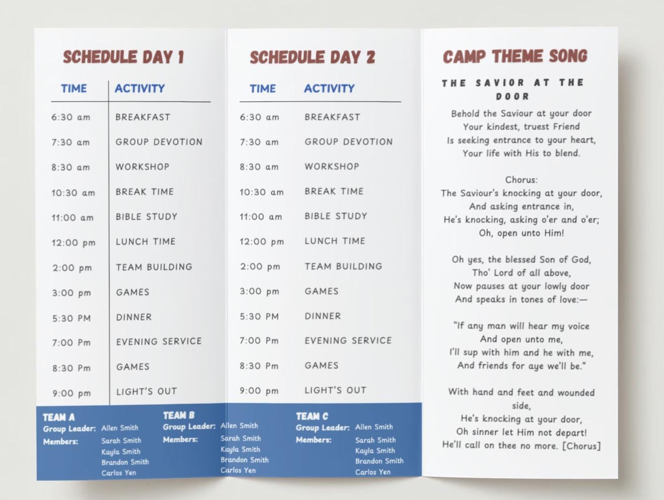 Church Youth Camp Program Template: Trifold Brochure (US Letter, Canva ...