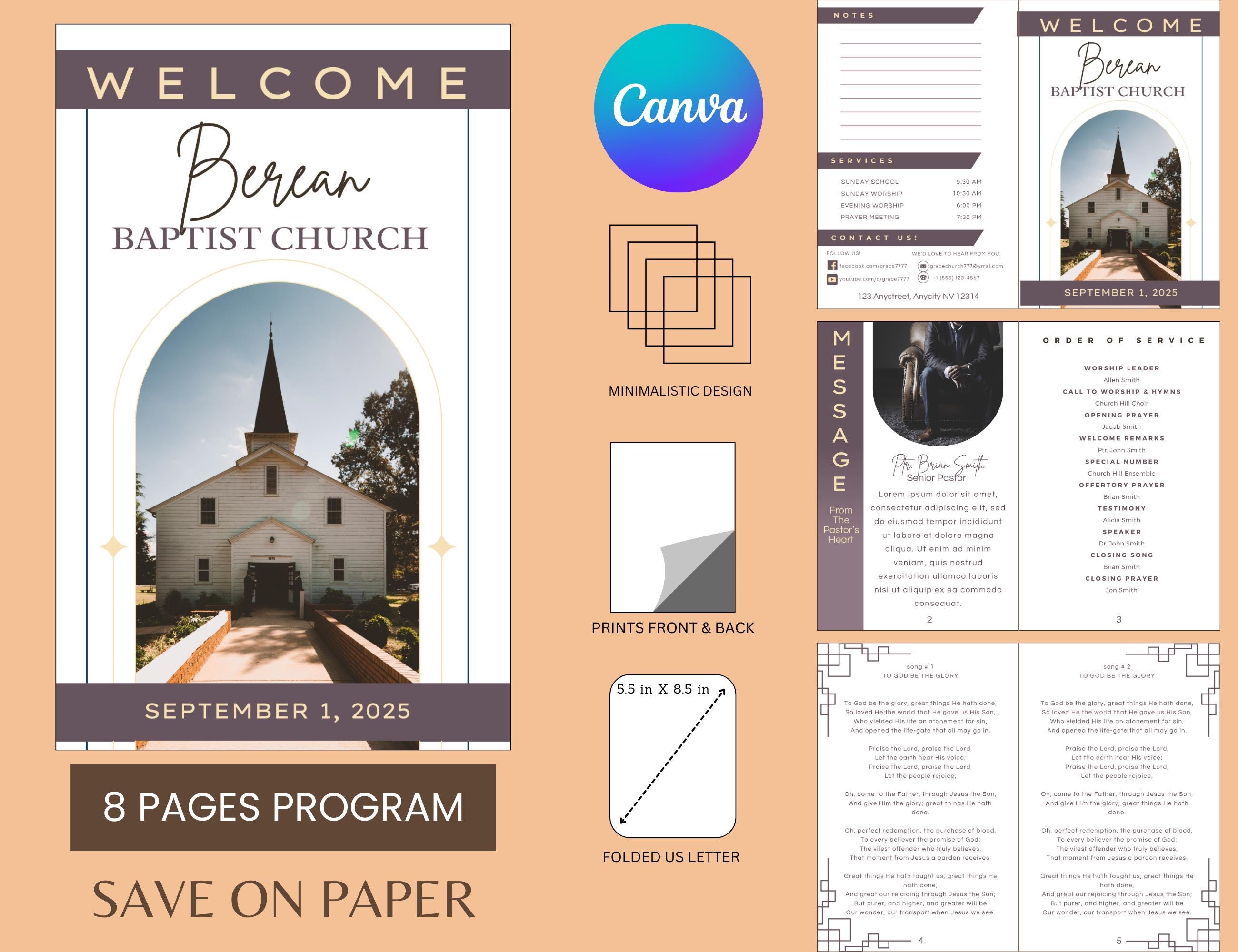 8 Pages Church Weekly Service Template | Bulletin | Event Handout ...