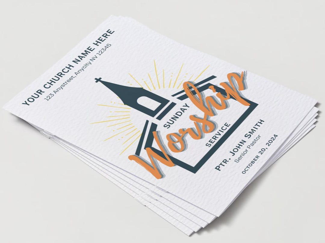 Church Worship Service Program Template: Editable Bulletin (US Letter ...