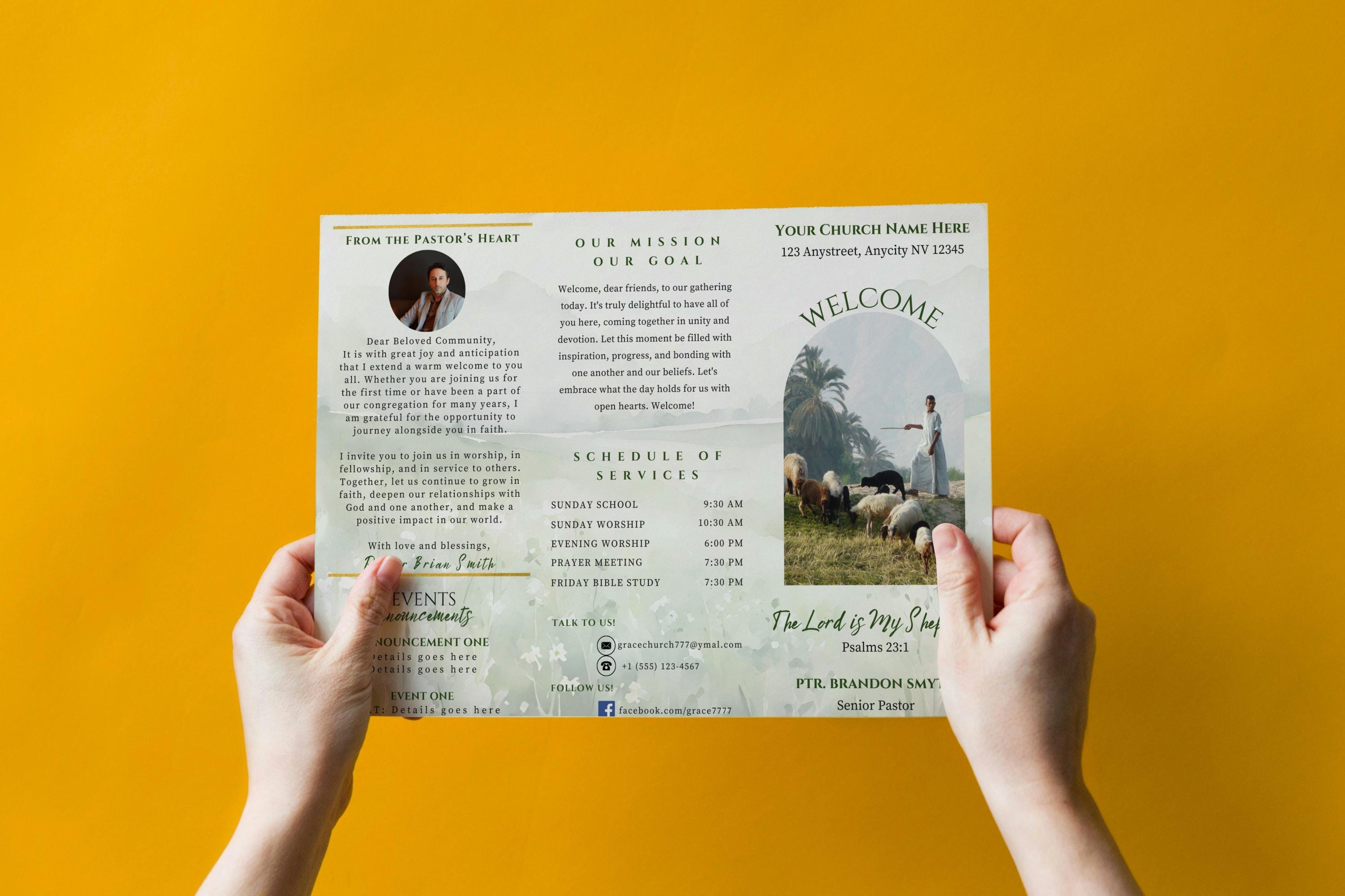 Trifold Church Sunday Worship Service Program | Canva Editable Template ...