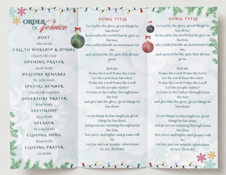 Trifold Church Christmas Service or Event Program | Canva Editable ...