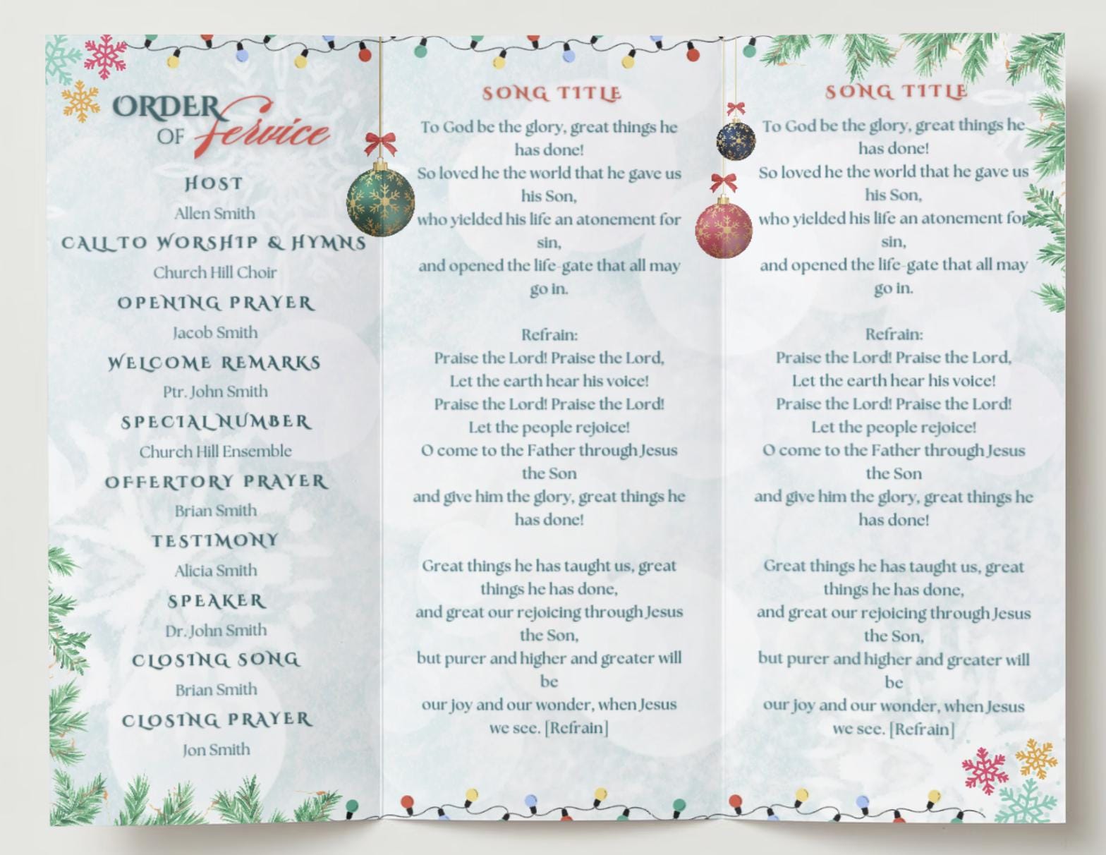 Trifold Church Christmas Service or Event Program | Canva Editable ...
