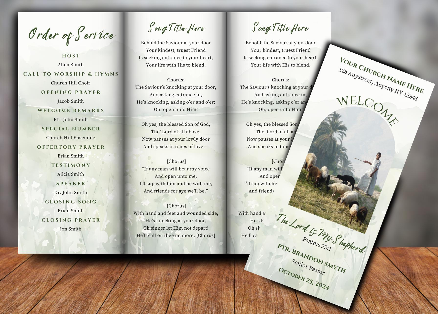 Trifold Church Sunday Worship Service Program | Canva Editable Template ...