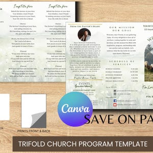 Trifold Church Sunday Worship Service Program | Canva Editable Template ...