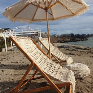 Boho Handmade Macrame Deckchair Beach Lounger Wood Camping Chair Garden ...
