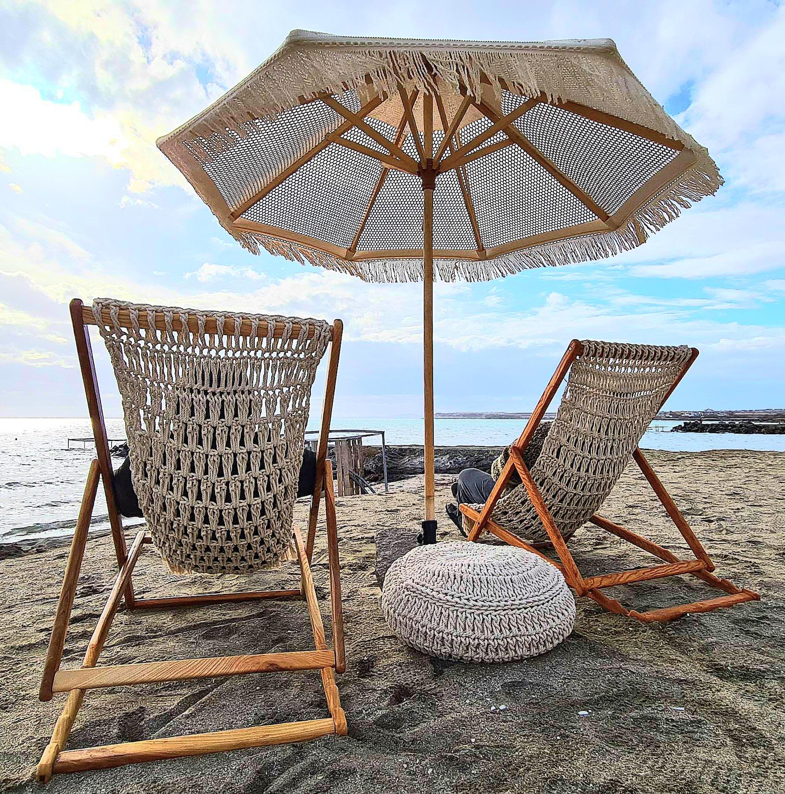 Boho Handmade Macrame Deckchair Beach Lounger Wood Camping Chair Garden ...