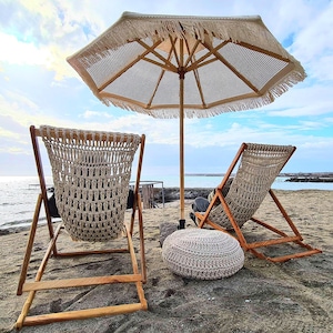 Boho Handmade Macrame Deckchair Beach Lounger Wood Camping Chair Garden ...