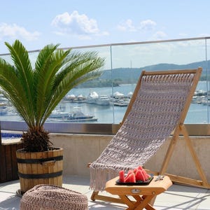 Boho Handmade Macrame Deckchair Beach Lounger Wood Camping Chair Garden ...