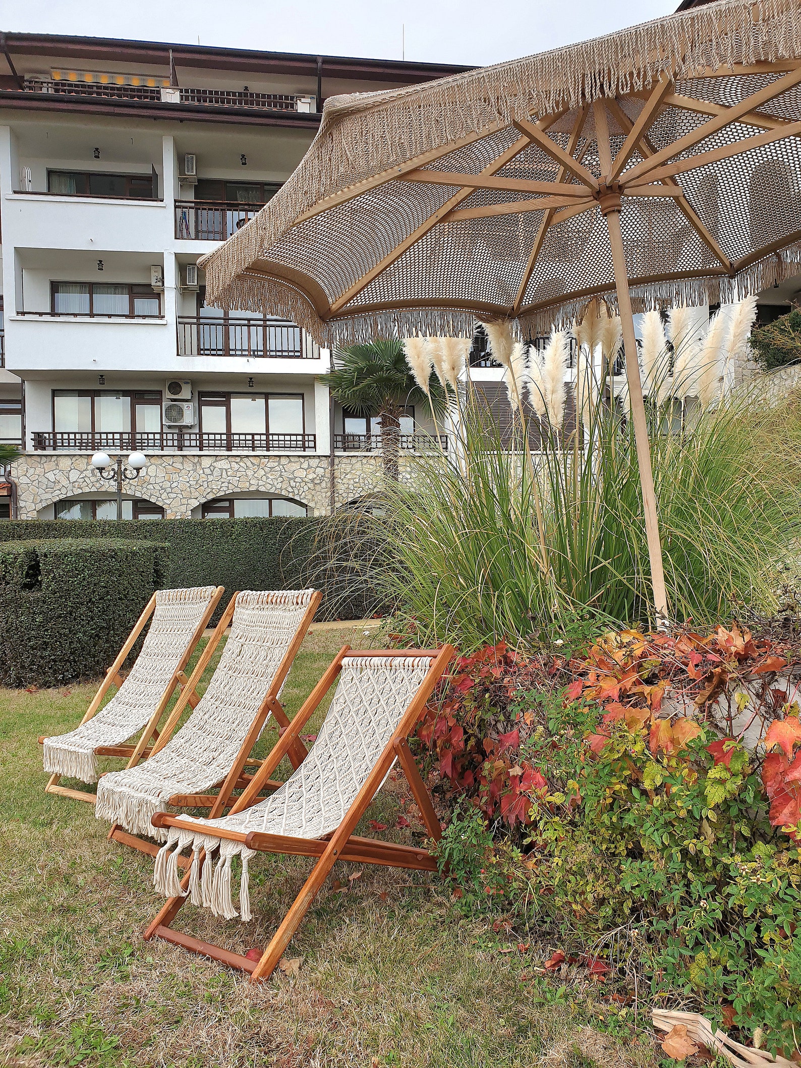 Macrame Boho Beach Parasol With Cappuccino Cotton Yarn Canopy With ...