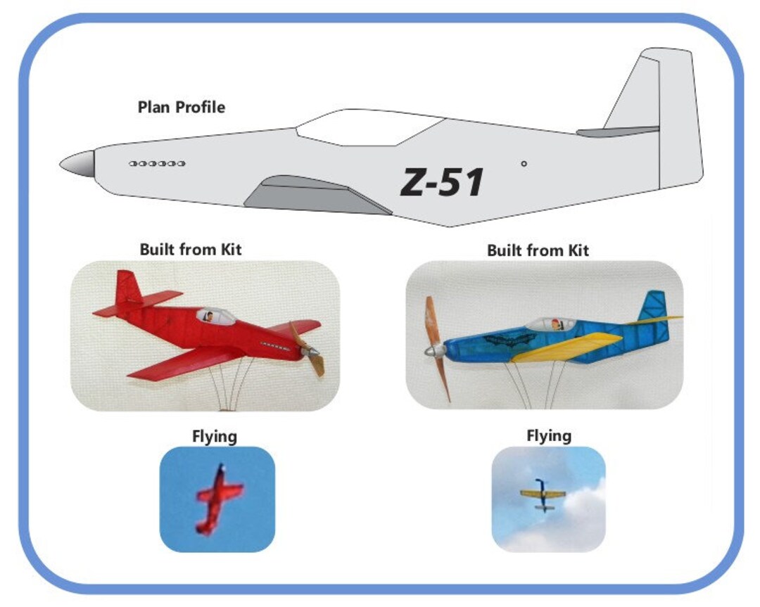 Z-51, Rubber Powered Free Flight Aerobatic Flying Model Airplane Kit ...