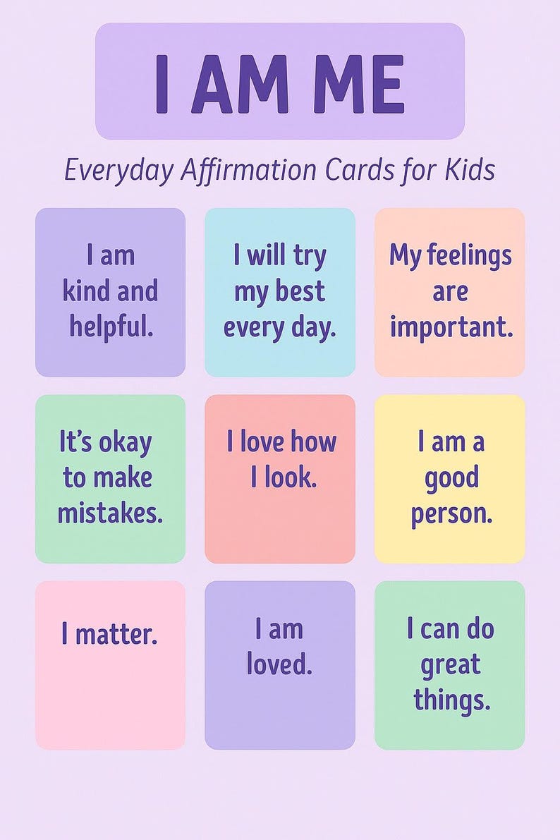 I Am Me: Everyday Affirmation Cards for Kids--printable Positive Cards ...