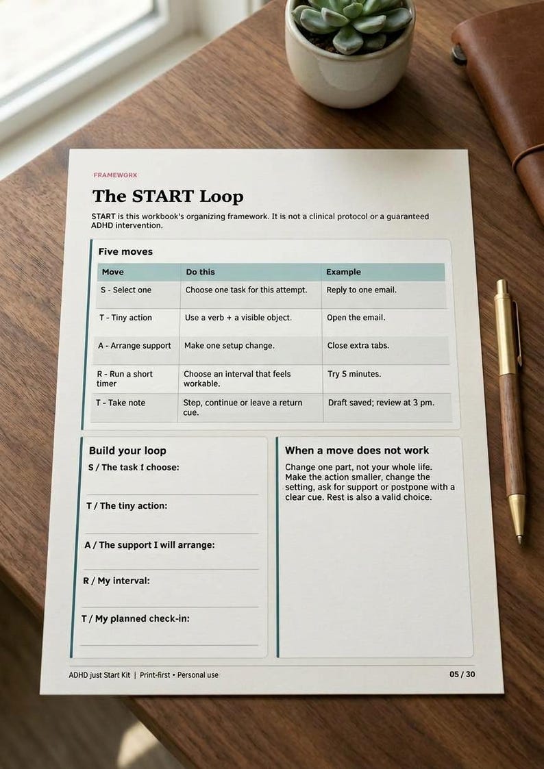 ADHD Planner Printable, Just Start Workbook for Adults | Focus ...