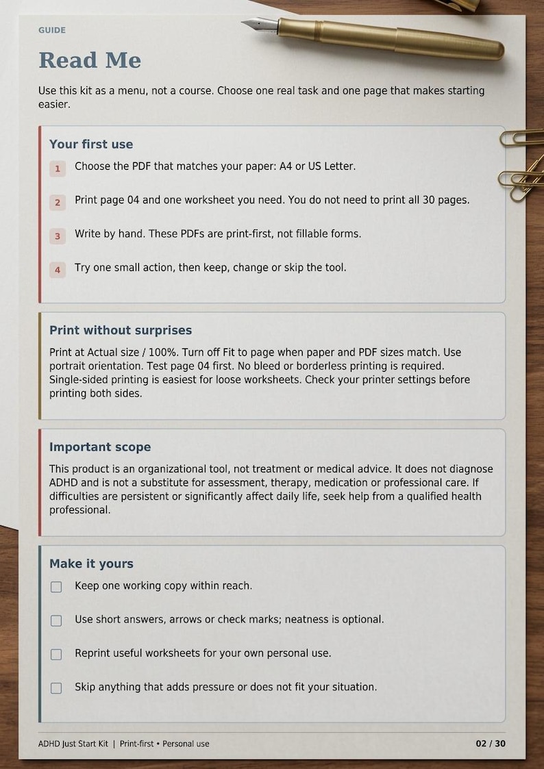 ADHD Planner Printable, Just Start Workbook for Adults | Focus ...