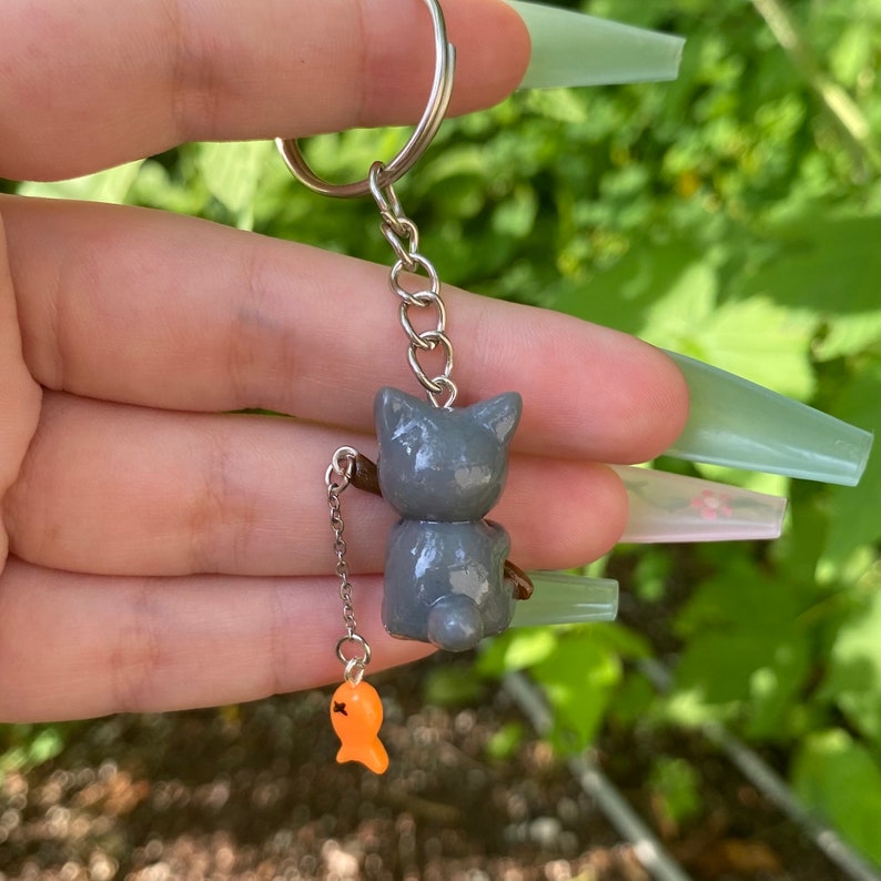 Polymer Clay Cat Fishing Keychain - Etsy