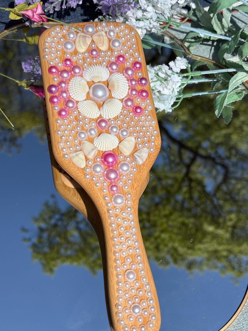 Custom Hand-bejeweled Seashell Hair Brush/bridesmaid Gift/coquette ...