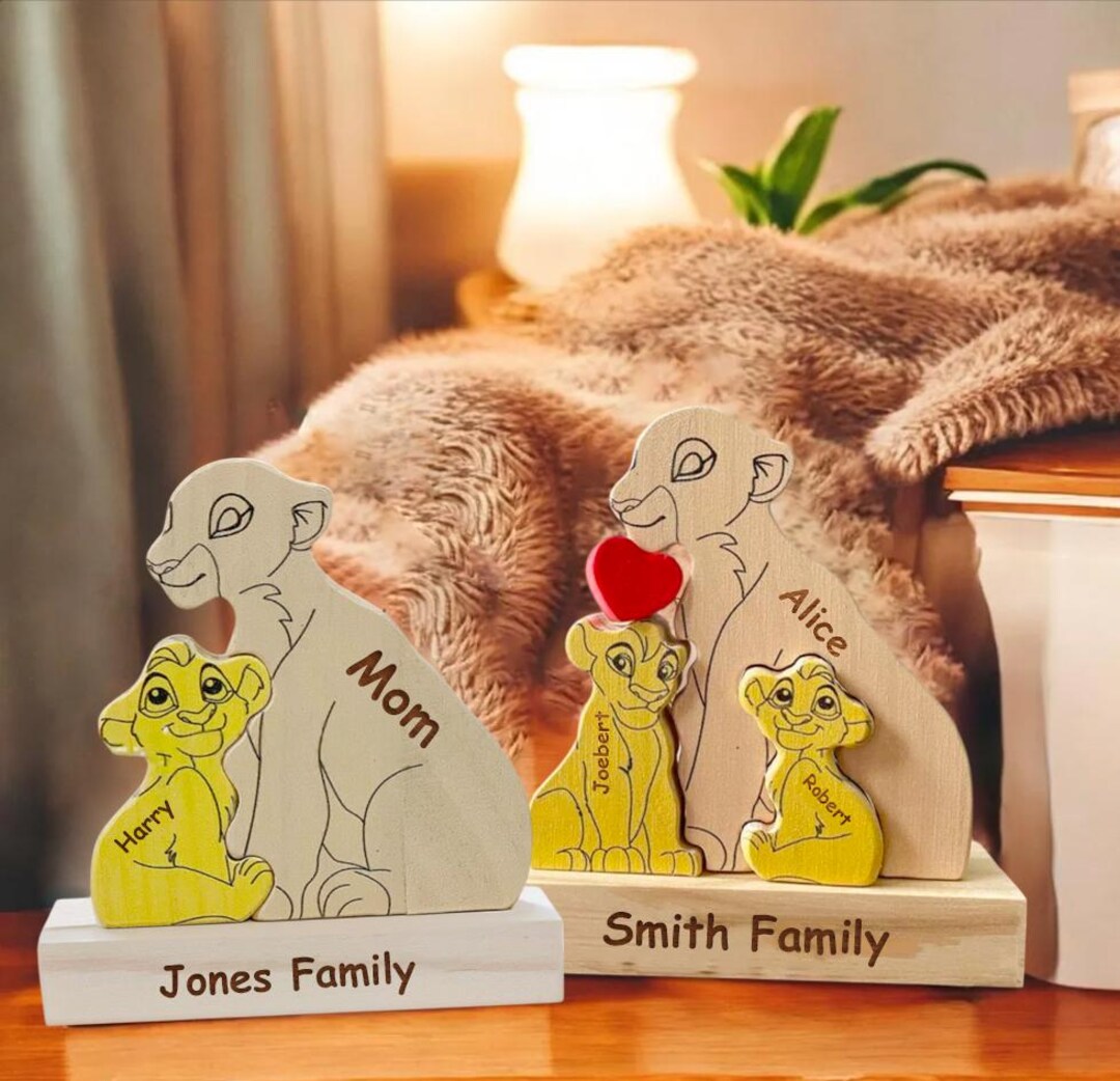 Personalized Wooden Simba Lion Single Family Puzzle, Single Mom Puzzle ...