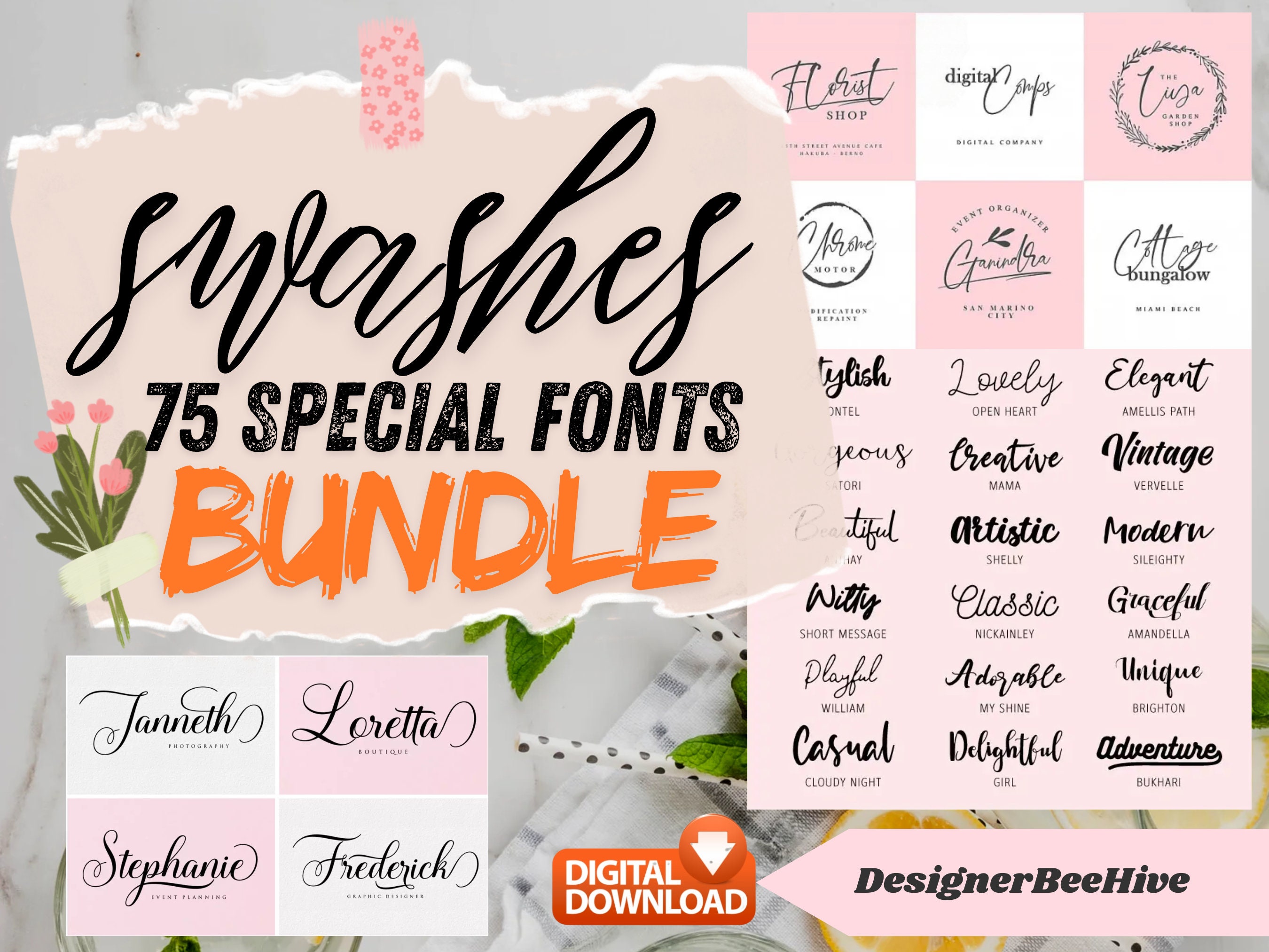 The Special Swashes Font Bundle - Including 75 Stylish Fonts - Etsy