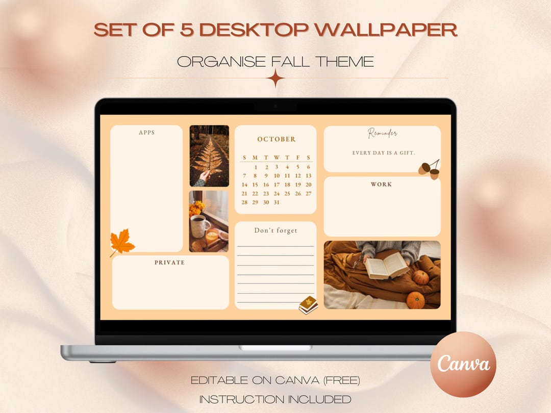 Organised Autumn Desktop Wallpaper & Folder Icon Set Productivity ...