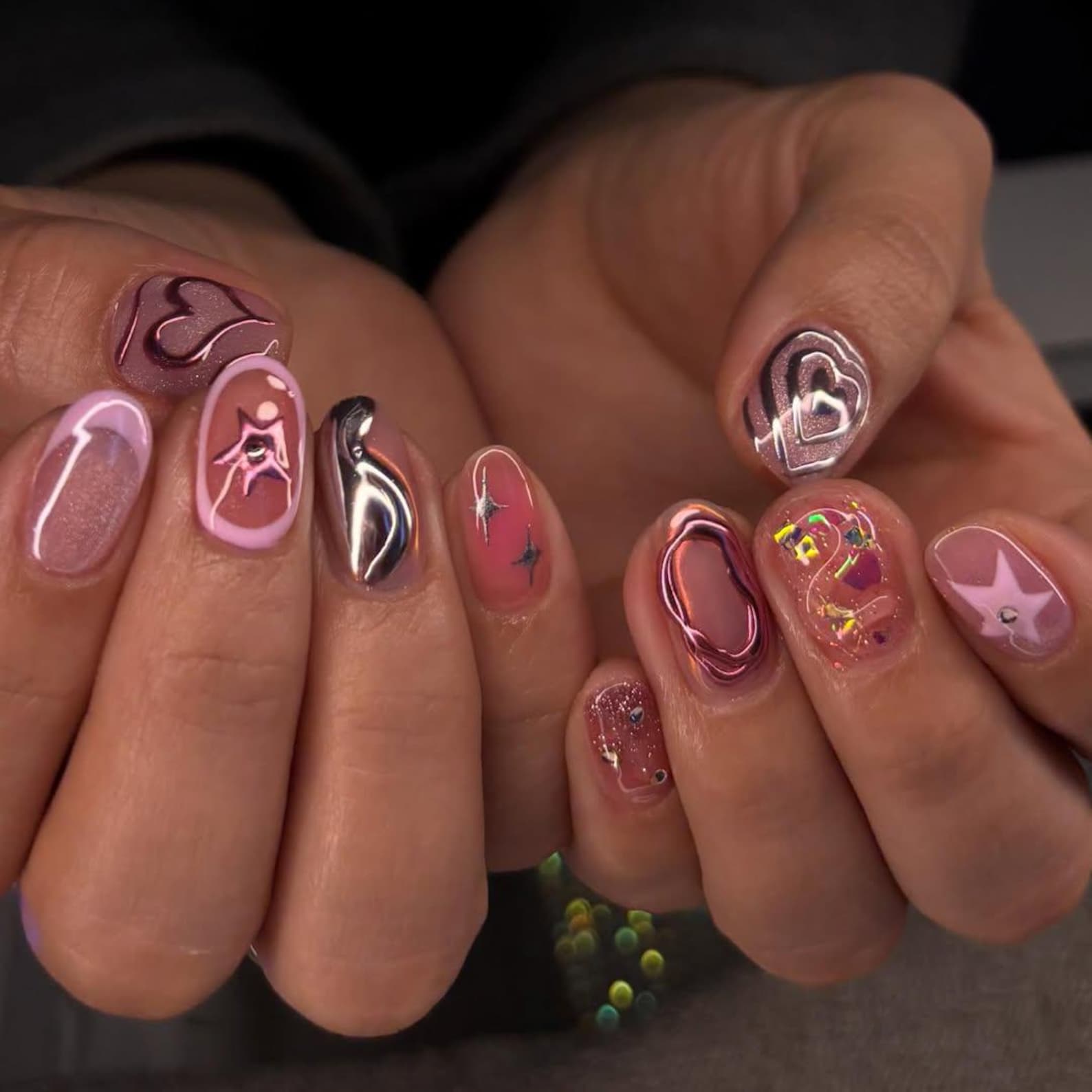 Extra Short Round Pink Chrome Handmade Press on Nails, Handmade Gel ...