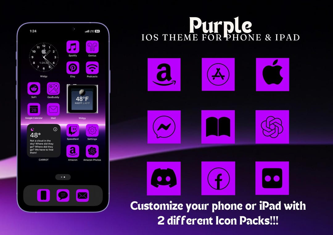 Purple Ios Icons, Purple App Icons, Purple Phone iPad Theme, Purple ...