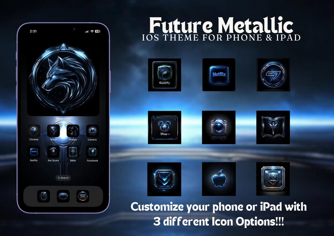 Futuristic Metallic App Icon Pack, Metallic Widgets, Cool Awesome ...