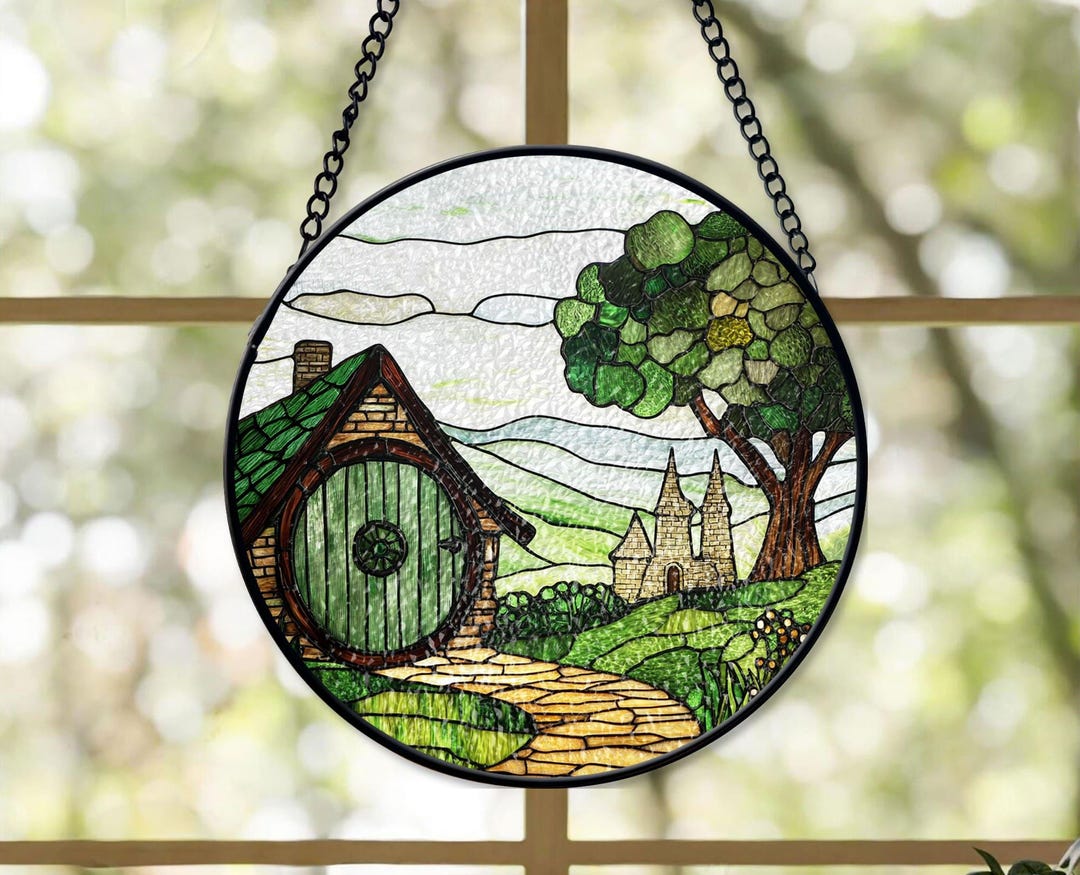Shire Garden Faux Stained Glass, Fantasy Book Suncatcher, Book Lover ...