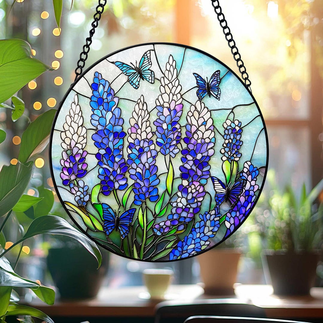Texas Bluebonnet Faux Stained Glass, Wildflowers Suncatcher, Wild ...