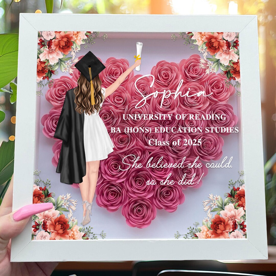 Personalized Congrats Graduation Flower Shadow Box, High School ...