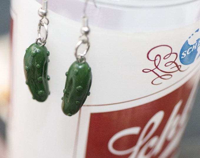 Green Dill Pickle Polymer Clay Food Charm Earrings Handmade by Roscata ...
