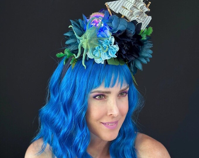 The Octopussy - Fun LED Blue Tiki Headpiece With Octopus and Ship ...