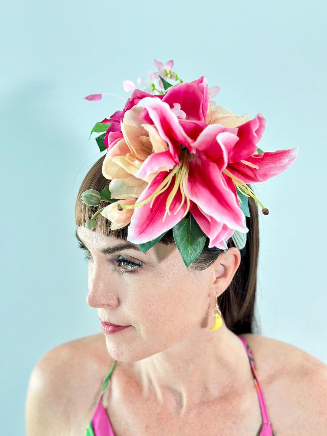 The Pink Orchid Floral Tiki Headpiece With Handmade Tropical Luau ...