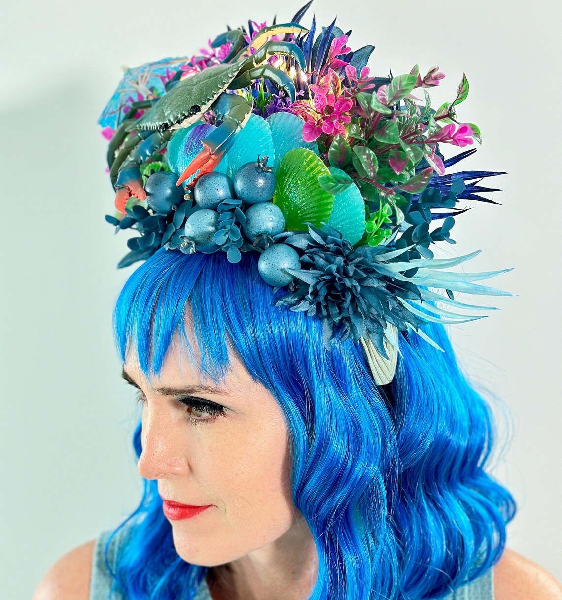 Argh Crabs LED Mermaid Hat With Handmade Shells and Seaweed, Umbrella ...