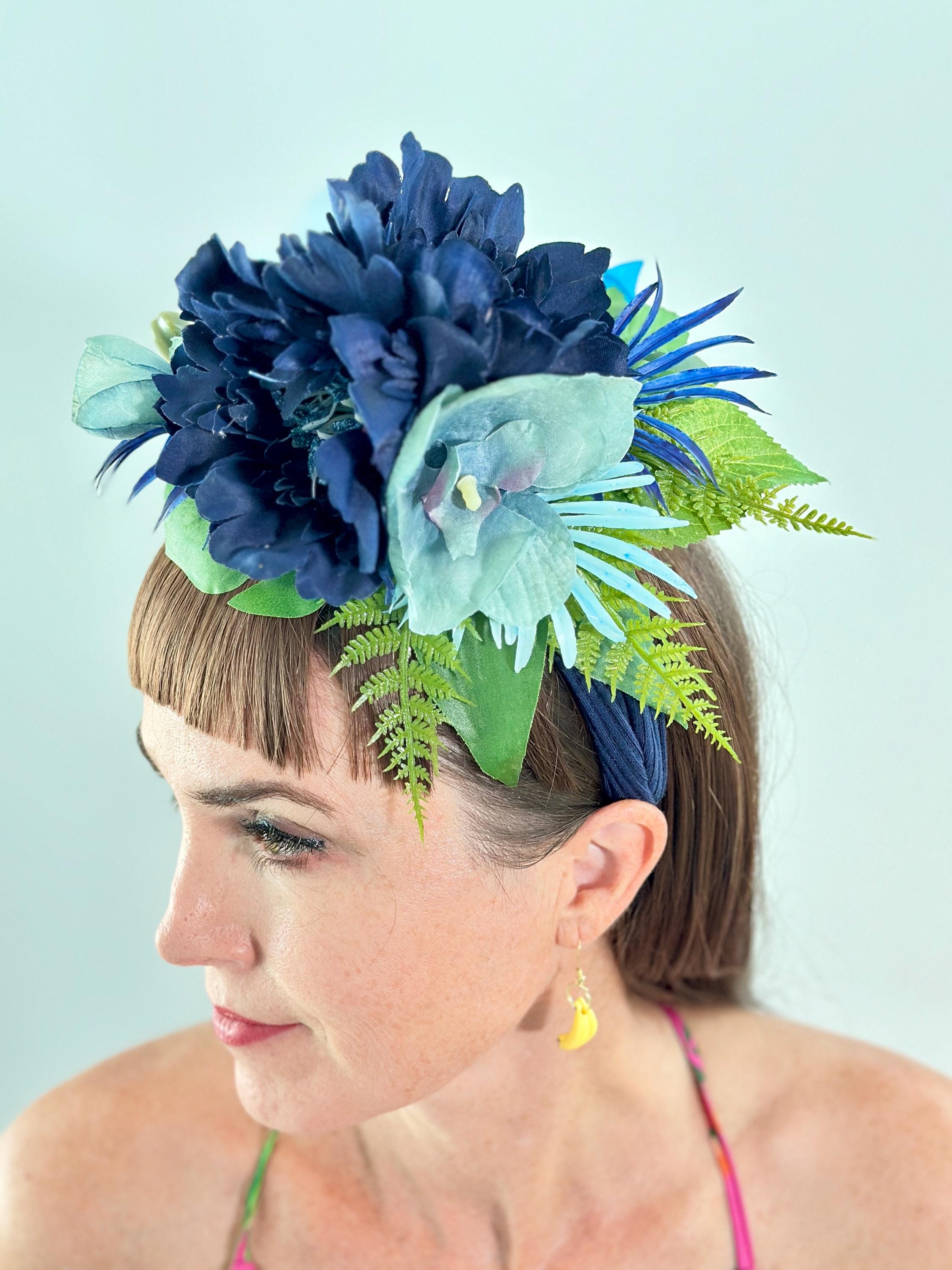 Blue Hawaiian Stunning Blue Tiki Headpiece With Floral Accents Perfect ...