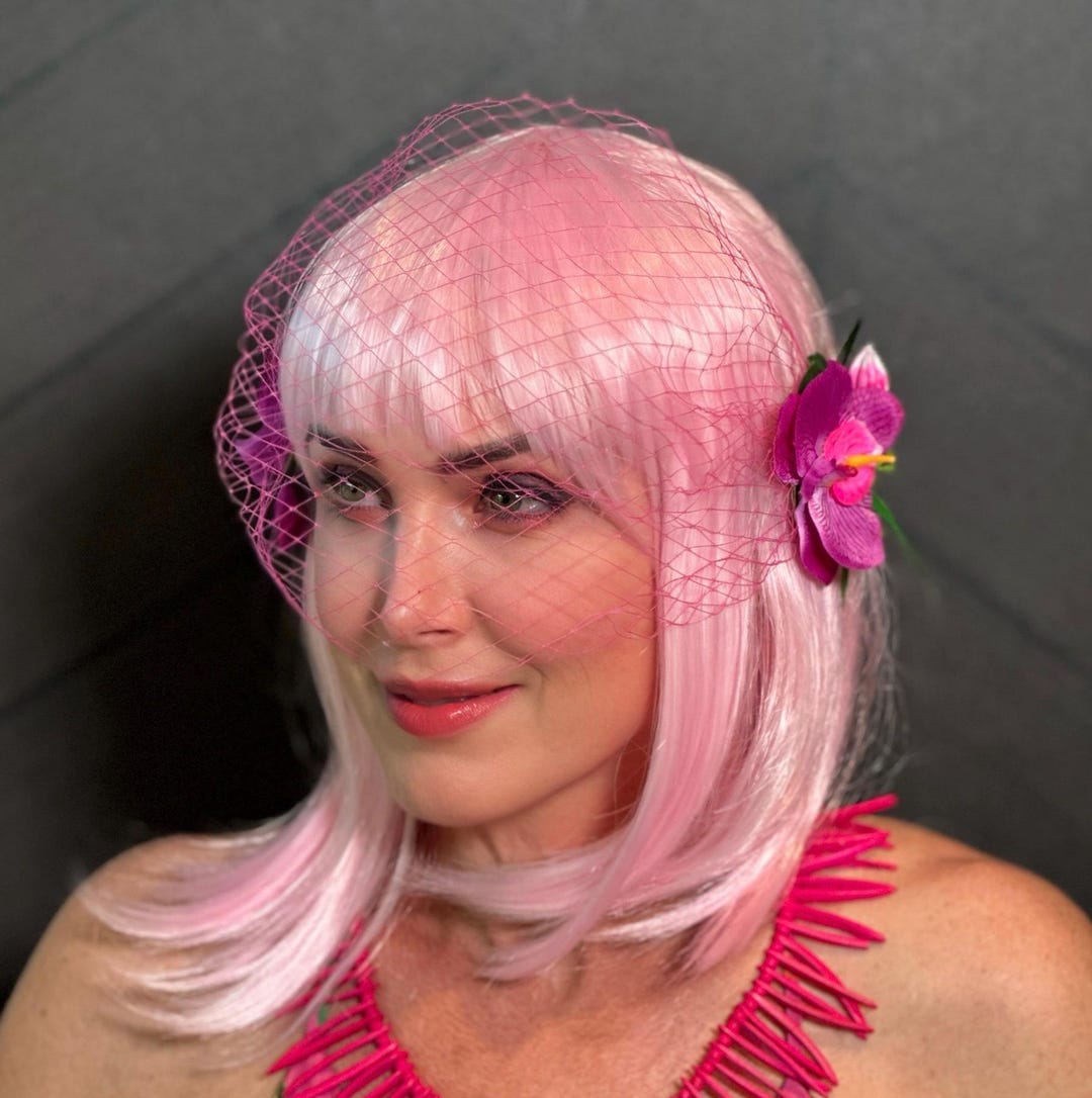 Veiled Lady - Tiki Oasis Pink Birdcage Veil With Orchid – Retro Glam ...
