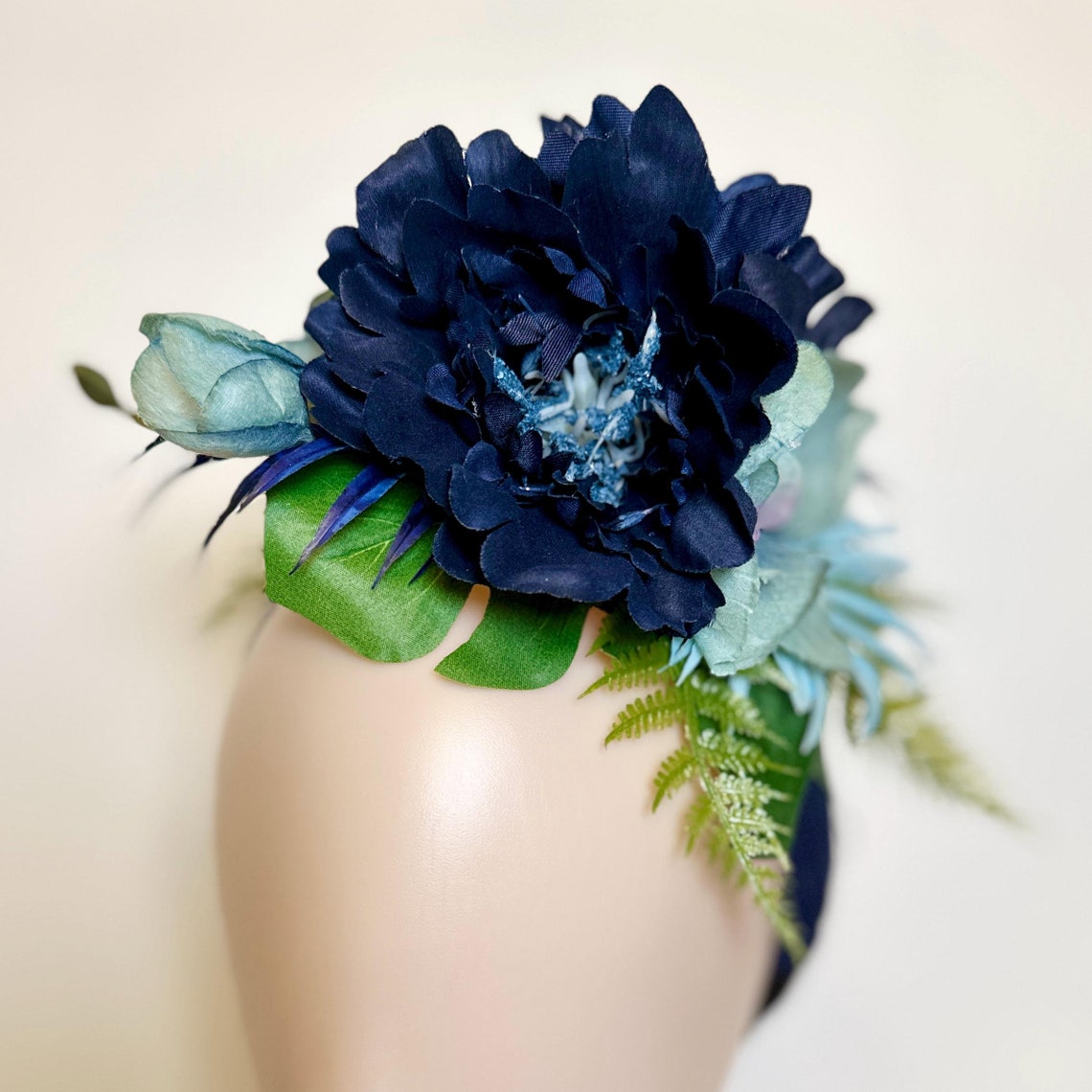 Blue Hawaiian Stunning Blue Tiki Headpiece With Floral Accents Perfect ...