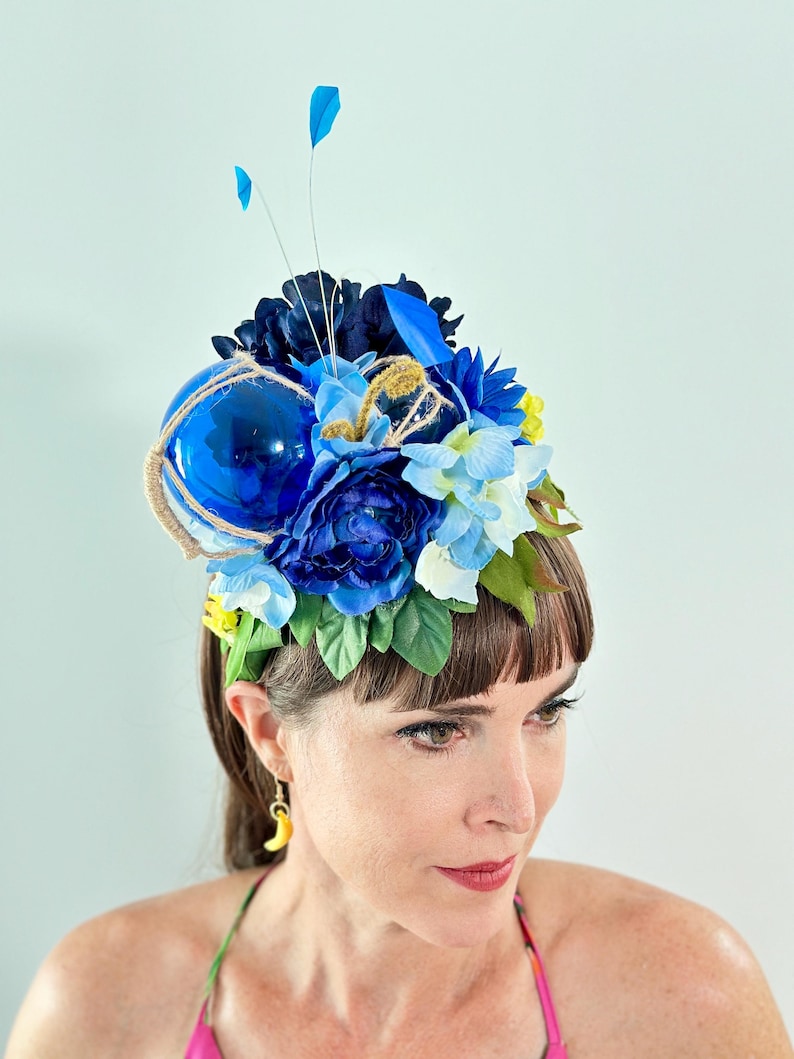 The Oceana Fun Blue Tiki Headpiece With Floral Accents Perfect for Tiki ...
