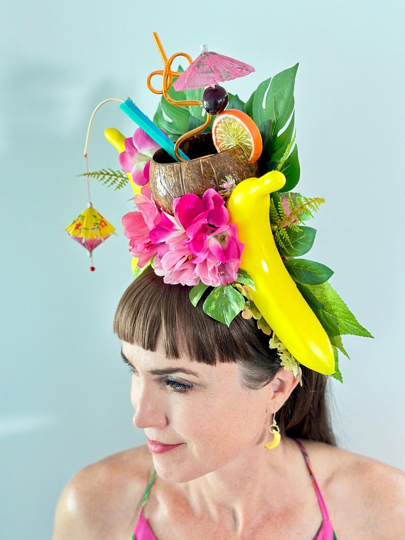 The Top Banana Fun Tiki Headpiece With Coconut Drink and Lantern ...