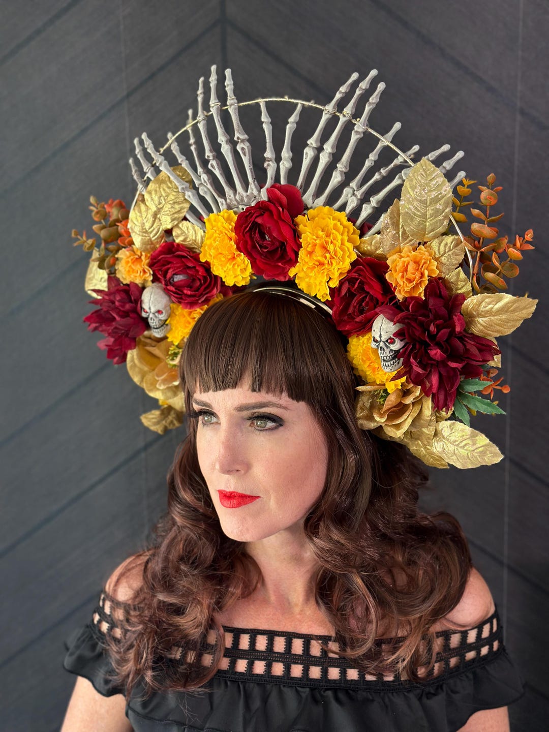 Skeleton Hands Dia De Los Muertos Headband Day of the Dead Floral Crown ...