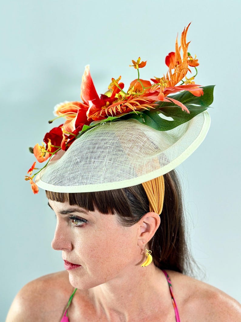 The Tiki Lady - Tropical Tiki Fascinator W Colorful Floral Accents ...
