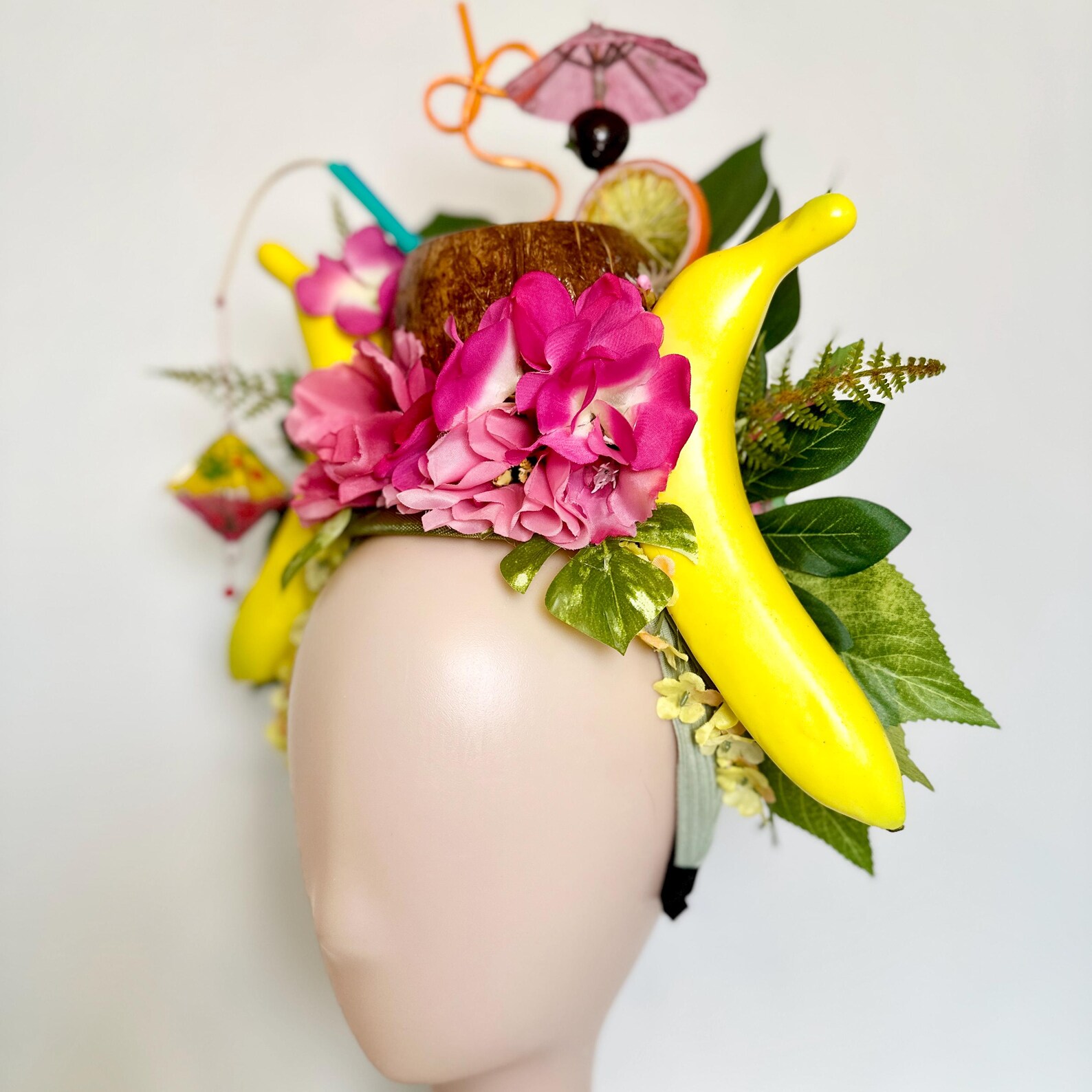 The Top Banana Fun Tiki Headpiece With Coconut Drink and Lantern ...