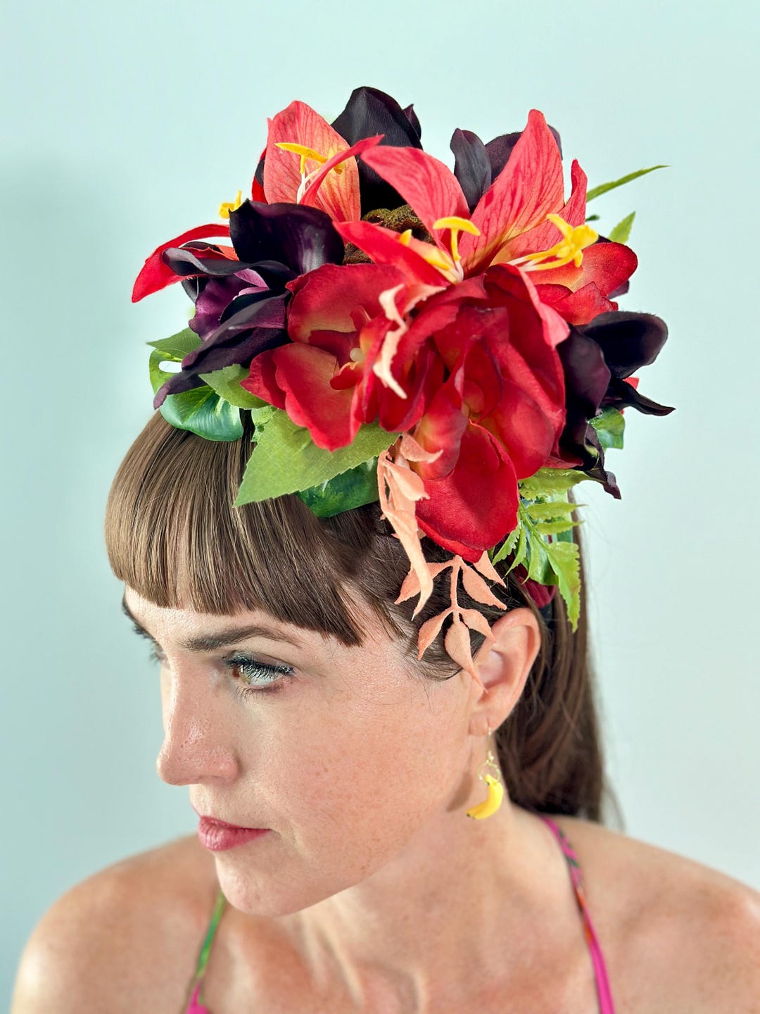 Sneaky Tiki Handmade Tiki Headpiece With Hidden Idol Unique Floral Luau ...