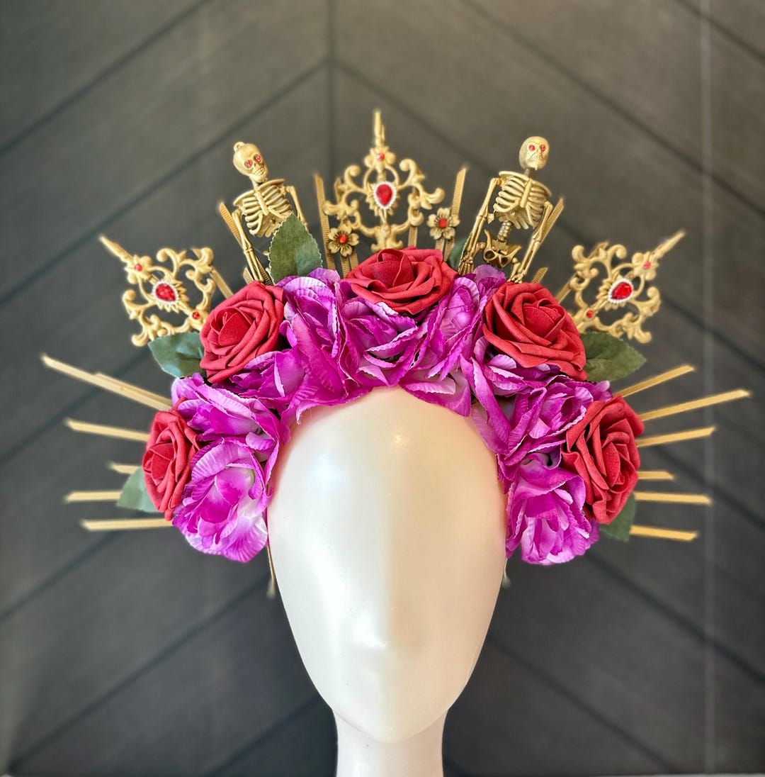 READY TO SHIP Dia De Los Muertos Roses Skeleton Flower Crown Day of the ...