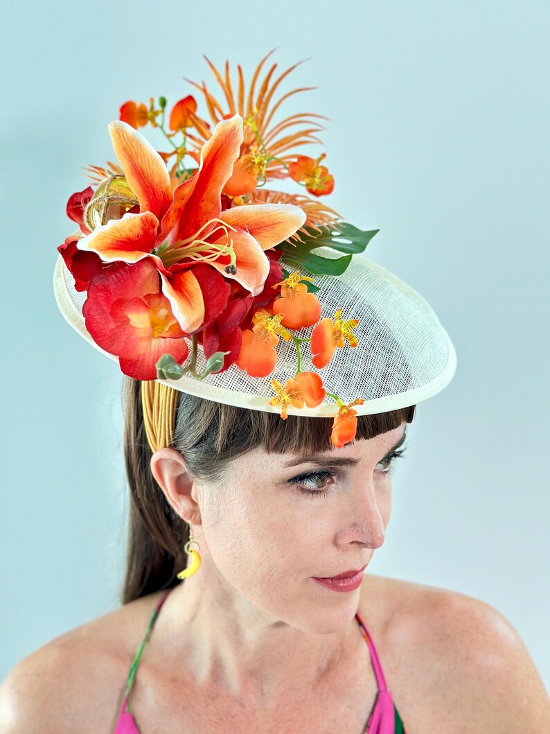 The Tiki Lady - Tropical Tiki Fascinator W Colorful Floral Accents ...