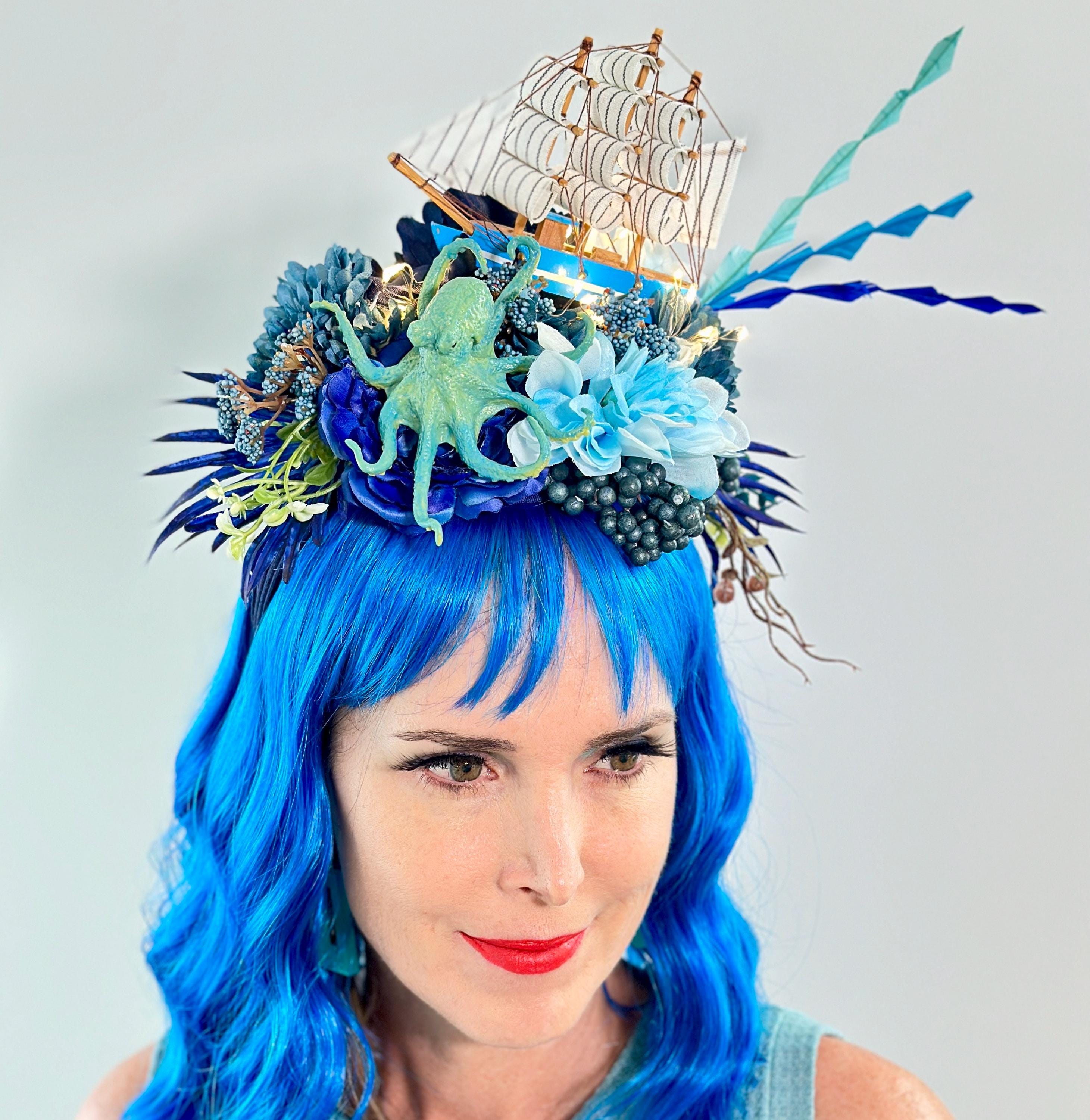 The Octopussy - Fun LED Blue Tiki Headpiece With Octopus and Ship ...